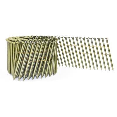China 2.5MM*50MM Bright Yellow Coated Diamond Point Galvanized Coil Nails for sale