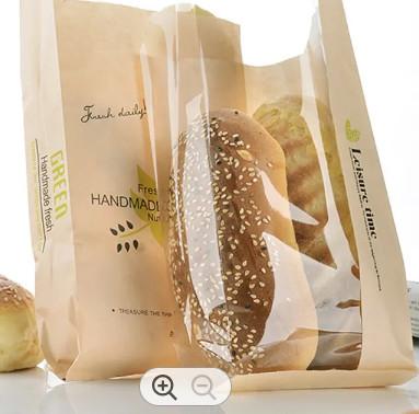 China Durable Kraft Paper Packaging  Plastic Bread Bags Renewable Printed Bakery Bags for sale