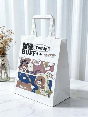 China Recyclable Shopping Food Delivery Brown Craft Paper Bag Take Away Grocery Kraft Paper Carrier Bags with  Flat Handle for sale