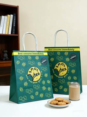 China Custom Recyclable Disposable Kraft Paper Twisted Handle  Bag Printing for Shopping Bakery for sale