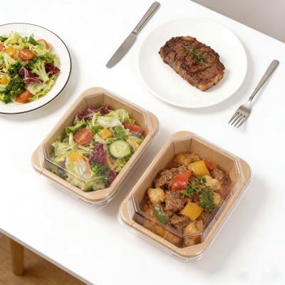 China Eco-friendly Custom Printed Disposable Kraft Paper Food Container With Paper Lid for sale