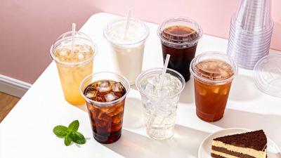 China Disposable Custom Logo Printed Cold Coffee Cup PET Plastic Cups with High Lids for sale