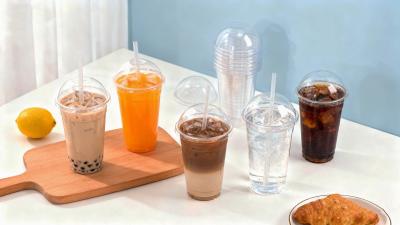 China Disposable Custom Logo Printed Cold Coffee PET Plastic Cup Cups with Dome Lids for sale
