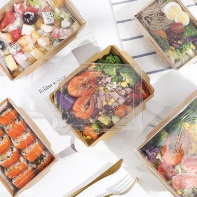 China Customized Premium Kraft Paper Food Container with Clear Anti-Fog Lid – Waterproof, Oil-Proof, Heat-Resistant Disposable Takeout Box for Meal Prep & Delivery for sale
