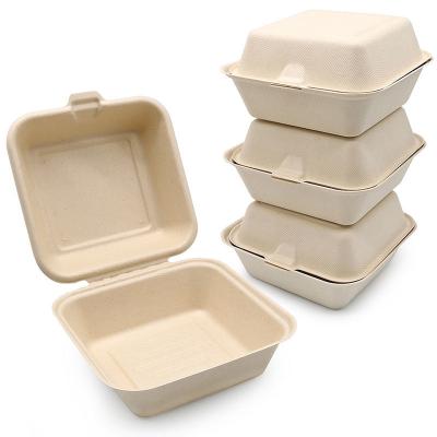 China Custom Environmental-Friendly Disposable Biodegradable Sugarcane Fiber Clamshell Container Lid Takeaway Lunch Box for sale
