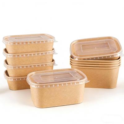 China Custom Food Grade Kraft Paper Salad Bowl with Plastic Lid for sale