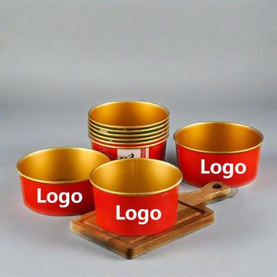 China Custom High Quality Gold Foil Silver Foil Paper Salad Bowl Paper Disposable Soup Cups Takeout Food Lunch Box Noodles Paper Containers for sale