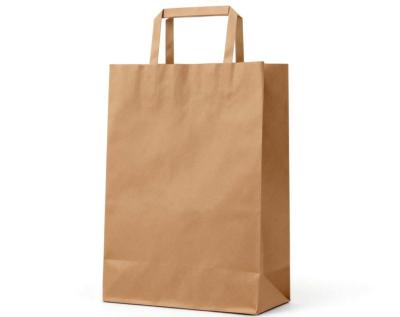 China Eco friendly recyclable kraft paper flat handle bag designed for grocery shopping food takeaway and sustainable packaging for sale
