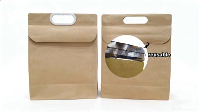 China Custom  Kraft Paper Self-Adhesive Bags with Aluminum Foil Liner+Handle-Reusable Stand-Up Pouches Waterproof Tear-Resistant for Packaging for sale