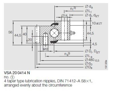 China VSA200414N Slewing Bearing Four Point Contact Ball 503.3x342x56mm External Gear for sale