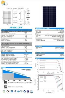 China Polycrystalline Solar Panel 260W to 310W 60 Cell Photovoltaic Module 30V for sale
