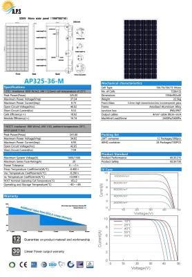 China 36V 72 Cell Mono 345W Monocrystalline Solar Photovoltaic Module Solar Power Panel for sale