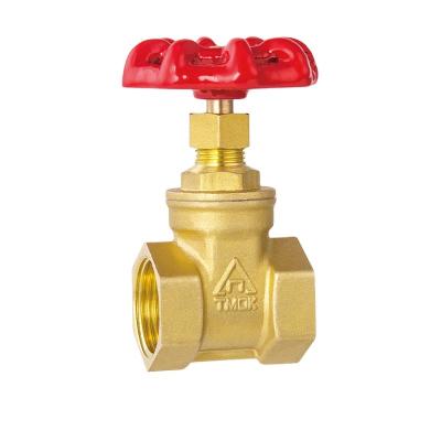 China Brass Gate Valve 1/2 to 2 Inch Female Thread Bronze Sluice Valve Red Wheel Handle for sale