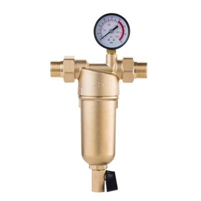 China 40 Micron Stainless Steel Mesh Whole House Water Pre-Filter with Pressure Gauge Copper Cover for sale