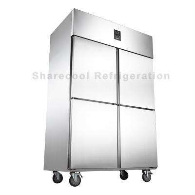 China SS201 Stainless Steel Upright Refrigerator Double Temperature 4 Door Fridge Freezer for sale