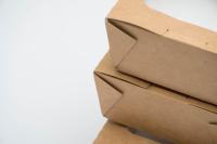 China Eco Friendly Paper Take Out Boxes Brown Kraft Macaron Cookie Snack Food Box With PLA Window for sale