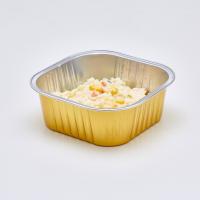 China Gold Disposable Aluminium Foil Food Container Tin Foil Food Trays Turkey Baking Pans With Plastic Heat Seal Lid for sale