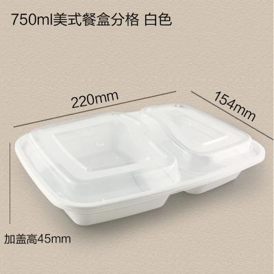 China 750ml Plastic Food Packing Box Disposable 2 Compartment PP White 220x154x45mm for sale