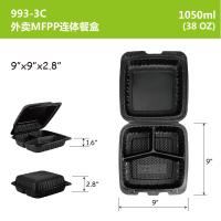 China 38oz 1050ml Plastic Food Packing Box Takeout MFPP Hinged Lid Microwavable Container 9''X9''X2.8'' for sale