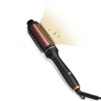 China 2-IN-1 Hair Straightener Curl Brush Electric Heated Fast Heat Drying Styler Dual Voltage 65W 21,000 RPM Motor Home Travel Salon for sale