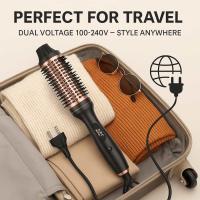 China 2-IN-1 Hair Straightener Curl Brush Electric Heated Fast Heat Drying Styler Dual Voltage 65W 21,000 RPM Motor Home Travel Salon for sale