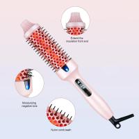 China Electric 3 1 Heated Brush Ionic Curling Hairbrush Ceramic Tourmaline Volumizing Straight Infrared Thermal Brush Women for sale