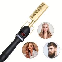 China Portable Ceramic Electric Hot Comb Wigs Professional 2-in-1 Hair Straightener Curling Iron Anti-Scald Hotel Household Use 5 Heat for sale