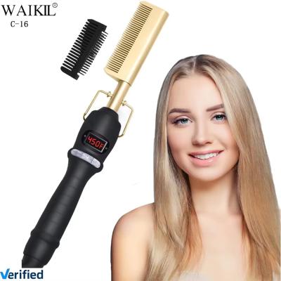 China Portable Ionic Ceramic Electric Hair Straightening Curling Comb 5 Temperature Settings Safety Multifunction Hotel Household for sale
