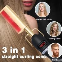 China Portable Ionic Ceramic Electric Hair Straightening Curling Comb 5 Temperature Settings Safety Multifunction Hotel Household for sale