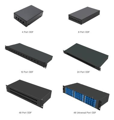 China Rack/Wall Mount 4-48 Port ODF Fiber Optic Termination Box with SC/LC/ST/FC Connectors for sale
