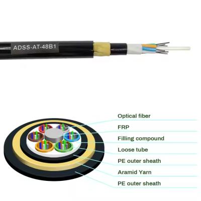 China ADSS Fiber Optic Cable 12-96 Core Single Double Jacket 4km Length for Aerial Installation for sale