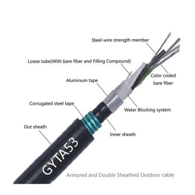 China 24 Core GYTA53 Outdoor Fiber Optic Cable Direct Buried 9.5mm Diameter Double Jacket Aluminum Armored for sale
