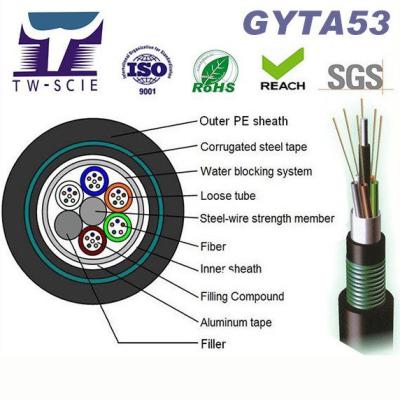 China 24 Cores Outdoor Fiber Optic Cable GYTA53 Armoured Direct Buried 9.5mm for sale