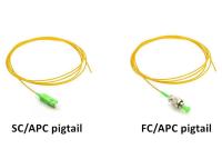 China SC APC Single Mode Fiber Optic Pigtails with 0.2dB Insertion Loss and 55dB Return Loss in 0.9mm-3.0mm Diameters for sale