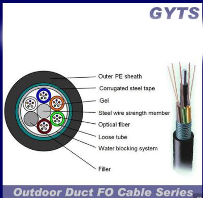 China GYTS Steel Armored Fiber Optic Cable 9.8-22.0mm PE Sheath for Communication Networks for sale