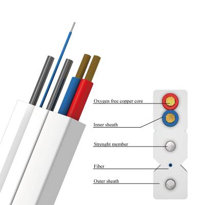 China G657A1 G657A2 2 Core Fiber Optic Drop Cable with 2 Copper Conductors for FTTH and Monitoring System for sale