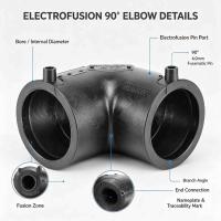 China PE100 Electrofusion 90° Elbow DN20-250mm | 4.0mm Fusamatic Auto Pin | PN16 Water / 10 Bar Gas | Leak-Free Welded Directional Bends for Gas, Water, Mining & Irrigation Pipelines for sale