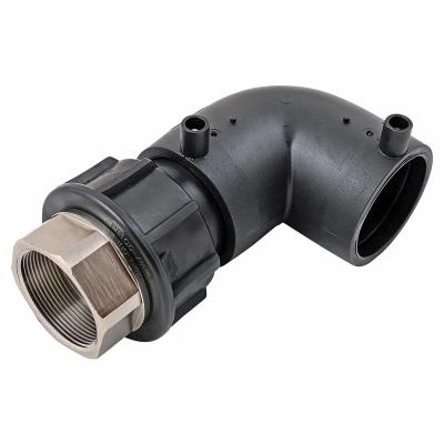 China PE100 90° Electrofusion Transition Elbow | Brass Female BSPP Thread | 4mm Auto Pin | Water PN16 / Gas 10 Bar | Hexagon Insert for Metallic Service-Line Tie-Ins, Imperial Adapters DN25-63 for sale
