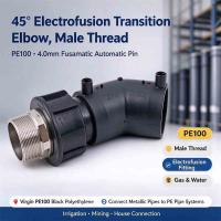 China PE100 45° Electrofusion Transition Elbow | Brass Male BSPT Thread | 4mm Auto Pin | Water PN16 / Gas 10 Bar | Low-Pressure-Drop PE-to-Metal Pipe Adapter for Gas & Water Service Lines DN32-63 for sale