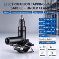 China PE100 Tapping Valve Saddle | Under Clamp | 4mm Auto Pin | Brass Isolation Valve & Cutter | Water PN16 / Gas 10 Bar | DN63-225 x 63mm | Live-Main Branching for Gas, Water, Wastewater & Mining for sale