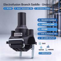 China PE100 Compact Branch Saddle | Underclamp | 4mm Auto Pin | Small-Bore 20-63mm Outlet | Water PN16 / Gas 10 Bar | DN40-90 Main | Service Connection for Gas, Water, Mining & Irrigation Networks for sale