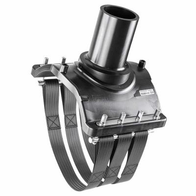 China PE100 Large-Diameter Branch Saddle | Under Strap | Manual Pin | 110/125mm Outlet | SDR 11-26 | Water PN16 / Gas 10 Bar | DN225-630 Main | Heavy Branching for Gas, Water, Mining & Wastewater for sale