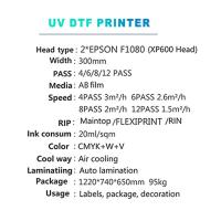 China UV DTF Printer for AB Film CMYK+W+V 300mm Width Air Cooling 95kg for sale