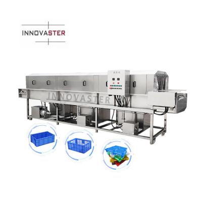 China 6000x2800x2200mm Food Processing Vegetable Chicken Turnover Box Basket Washing Machine for sale