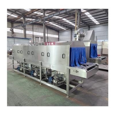 China Tunnel Type Industrial Washer for Food Trays Plastic Baskets Bread Baking Chicken Crates 1200mm for sale