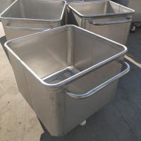 China 200L Stainless Steel Meat Trolley Cart with 160mm Nylon Wheels for Food Processing for sale