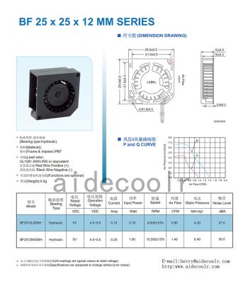 China Electric 2512 DC Brushless Fan 12V 24V 25X25X12mm PBT Material for sale