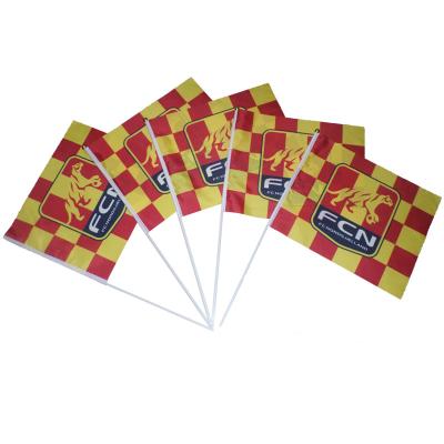 China 14x21cm Hand Held Flags Customized With Pointed Plastic Wood Pole for sale