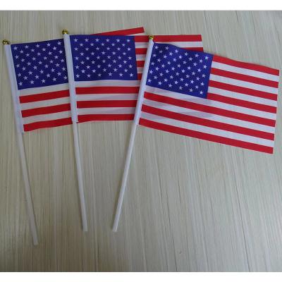 China Personalised Hand Waver Flags Knitted Polyester With White Pole for sale