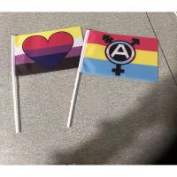 China Full Color Small Custom Hand Flags 100D Polyester Fabric AZO Free Digital Printing for sale